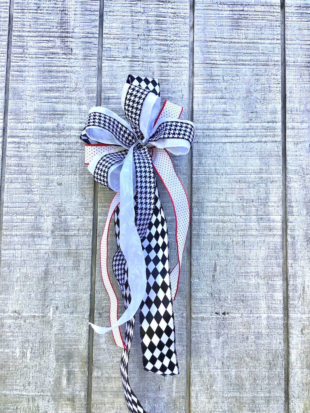 Harlequin Houndstooth Bow, Black White Red Wreath Decor - Etsy