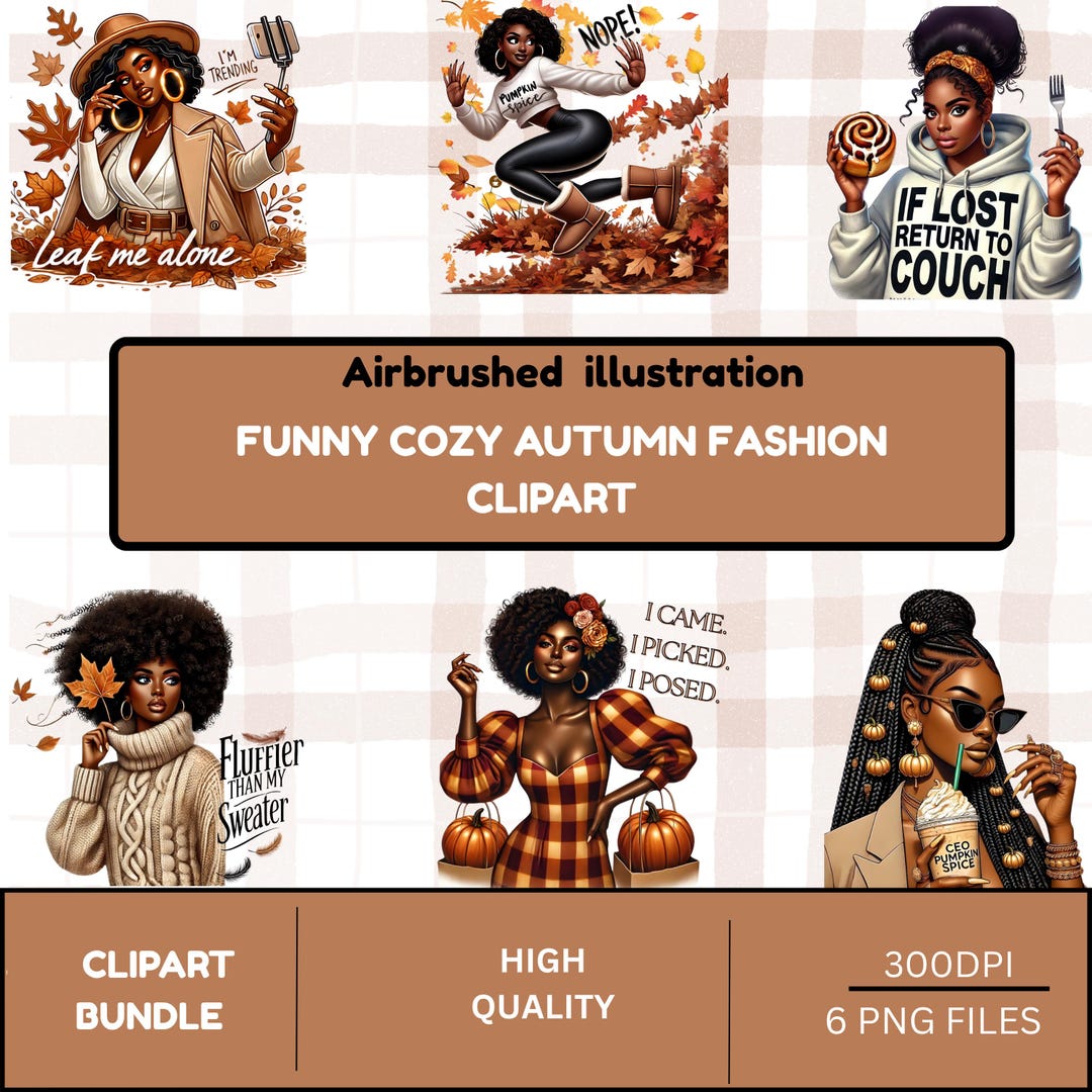 Cozy Fall Black Girl Clipart | Afrocentric Autumn PNG Bundle ...