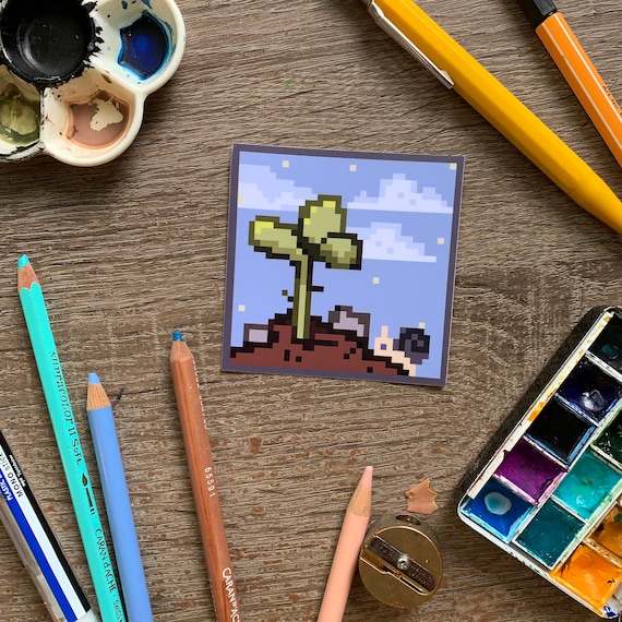 Pixel sprout waterproof vinyl sticker | Etsy