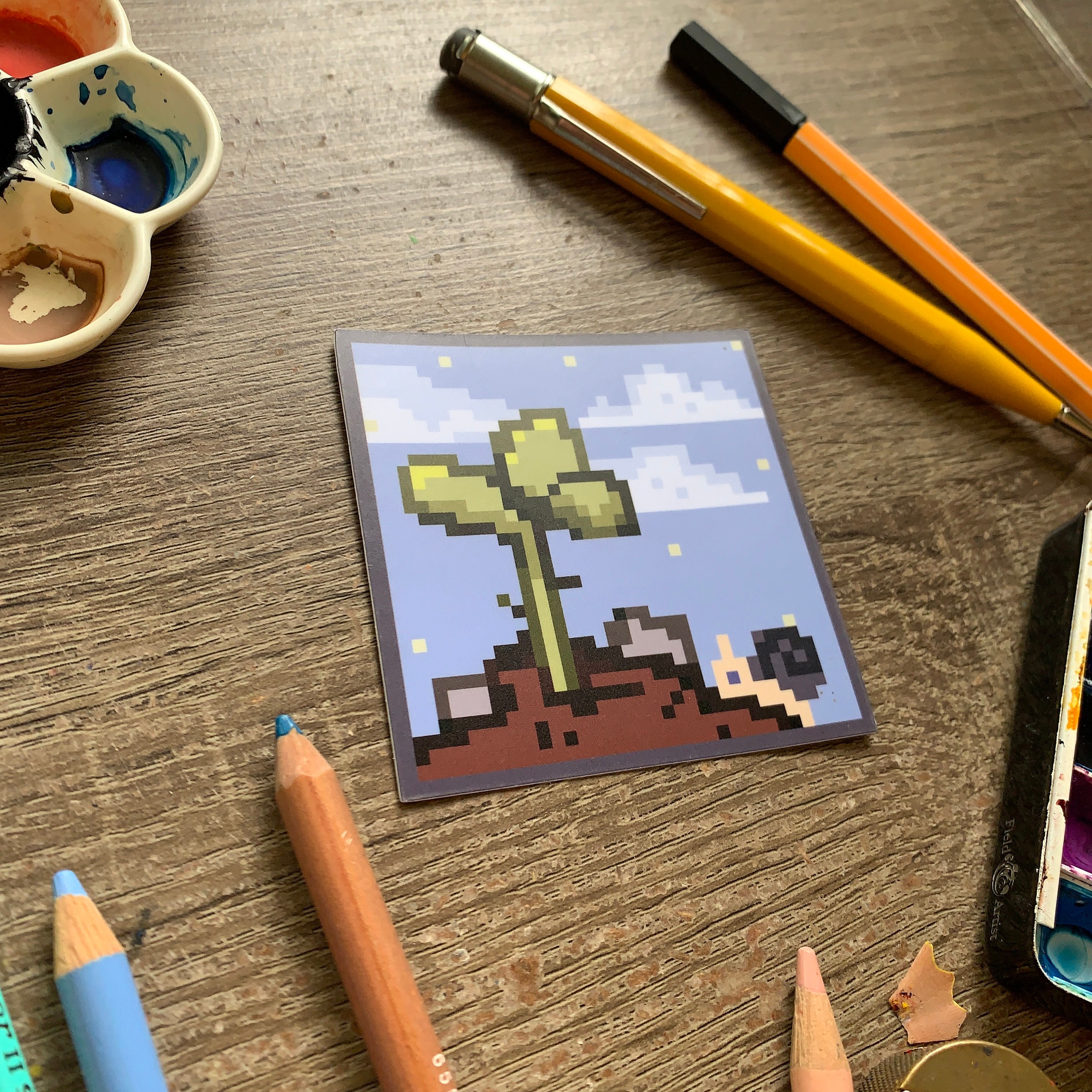 Pixel sprout waterproof vinyl sticker | Etsy