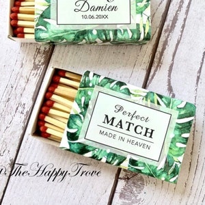 Matchbox Favour Labels - Tropical Theme, the Perfect Match, Match Made ...