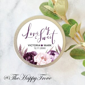 Purple Floral Wedding Favor Stickers: Personalized Bridal Shower ...