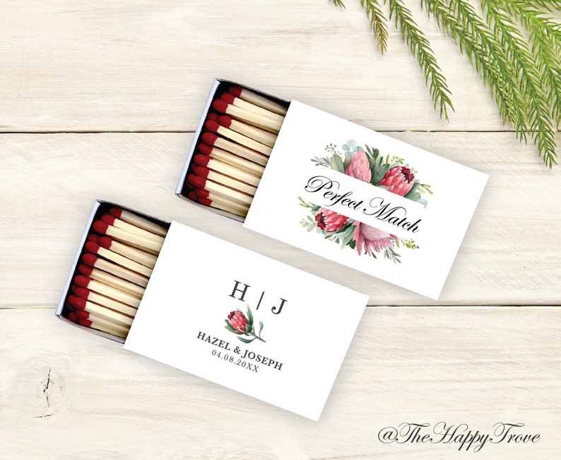Protea Themed Matchbox Favour Labels the Perfect Match Match - Etsy