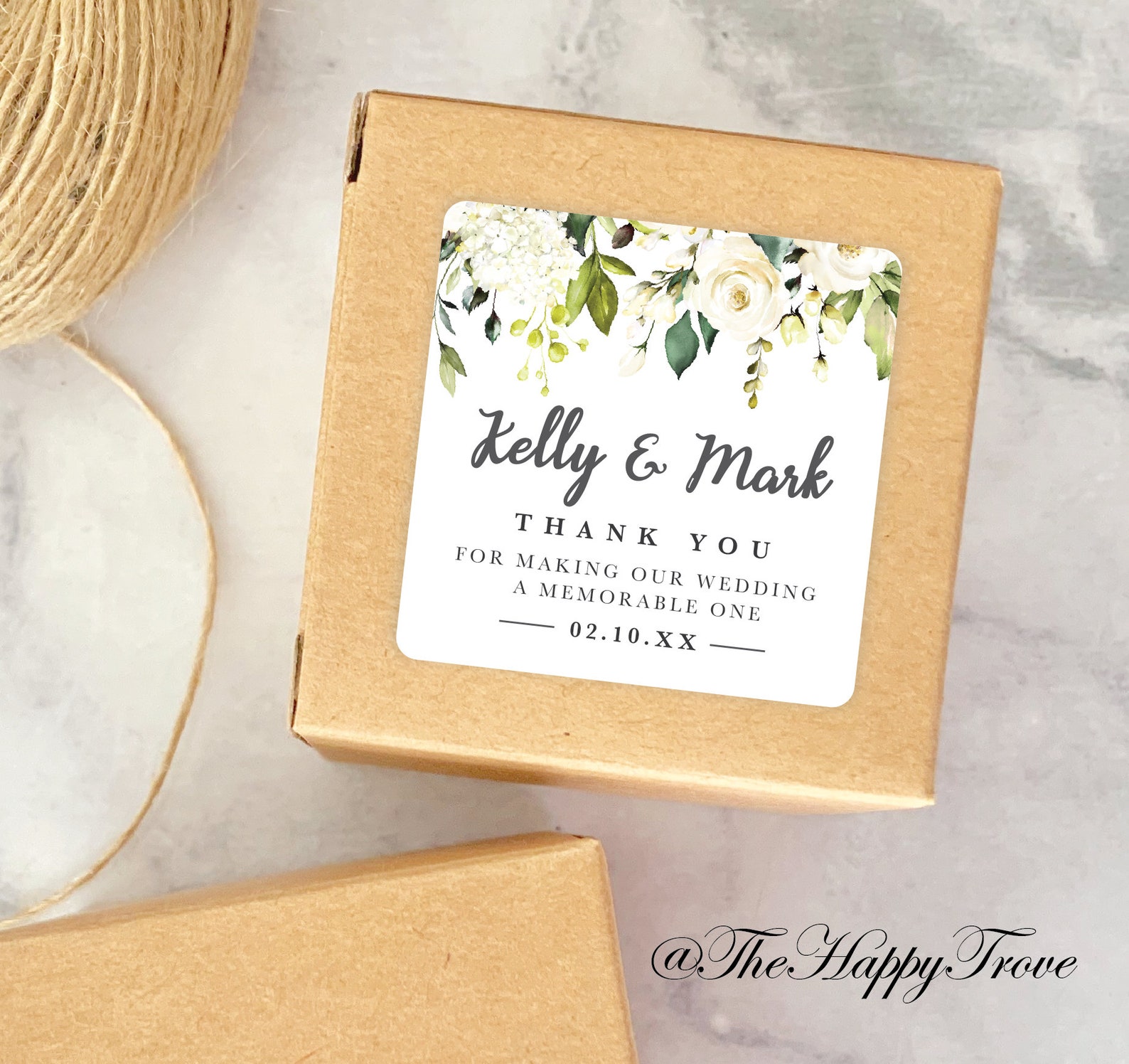White Floral Square Thank You Stickers: Personalized Wedding Favors - Etsy