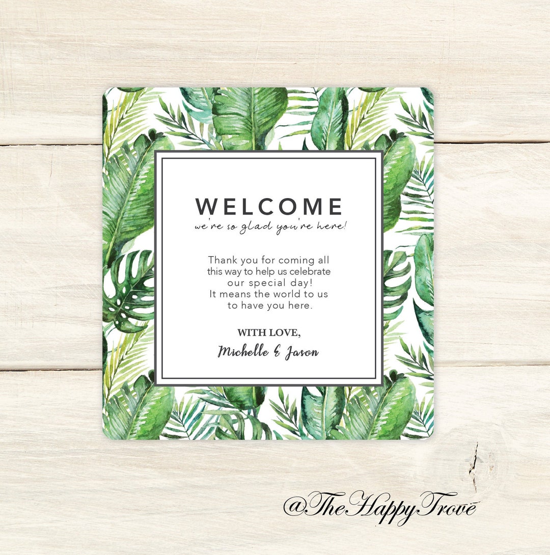Tropical Themed Welcome Bag Stickers, Personalised Stickers, Wedding ...