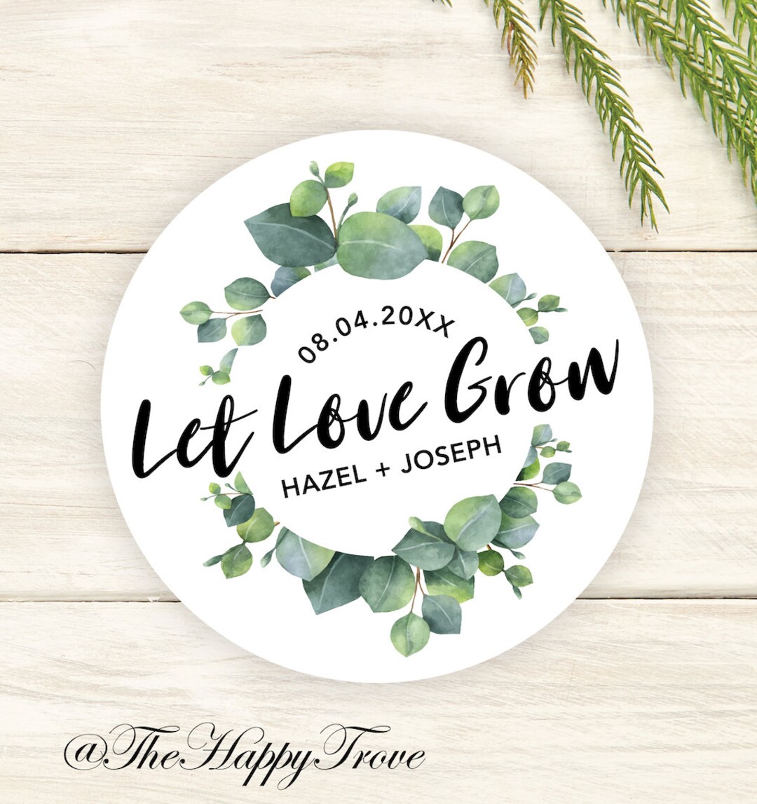 Let Love Grow Stickers, Personalised Stickers, Wedding Favours, Bridal ...