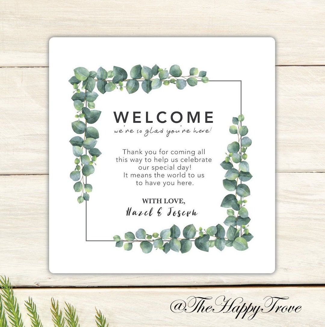 Eucalyptus Themed Welcome Bag Stickers, Personalised Stickers, Wedding ...