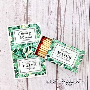 Matchbox Favour Labels - Tropical Theme, the Perfect Match, Match Made ...