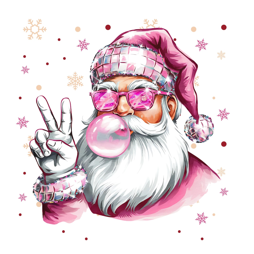 Disco Santa Peace Sign Bubblegum With Stars PNG, Colorful Classic Santa ...