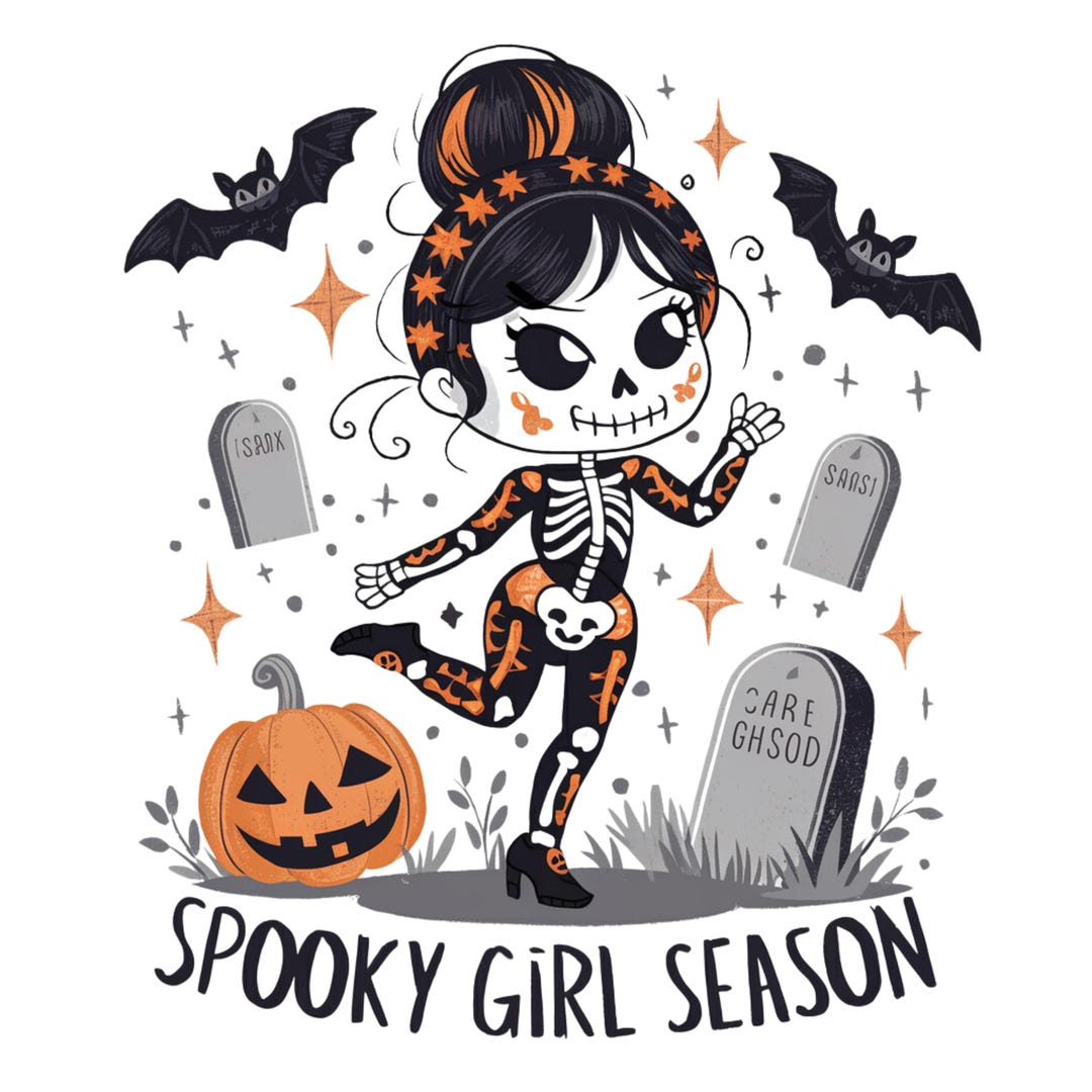 Spooky Girl Skeleton PNG: Halloween Clipart, Fall Sublimation (digital ...