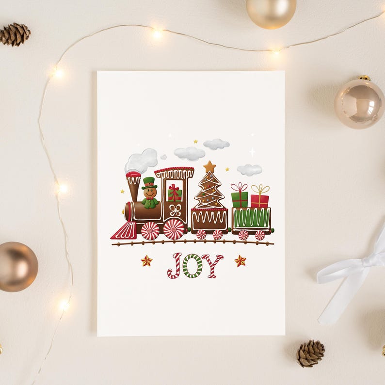 Gingerbread Christmas Train Clipart: Vintage Watercolor PNG (digital ...