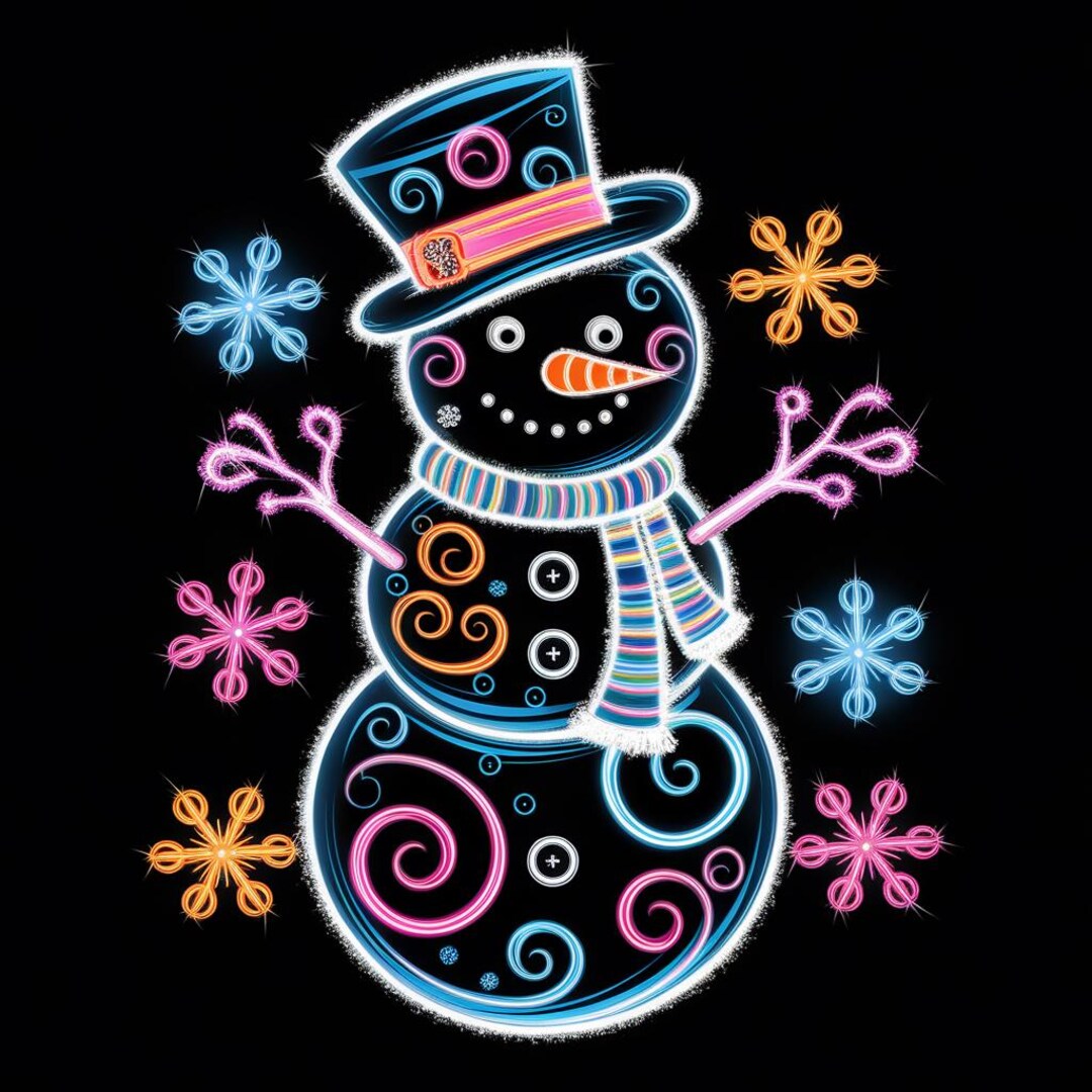 Cheerful Neon Snowman Png, Whimsical Winter Wonderland Snowman PNG ...