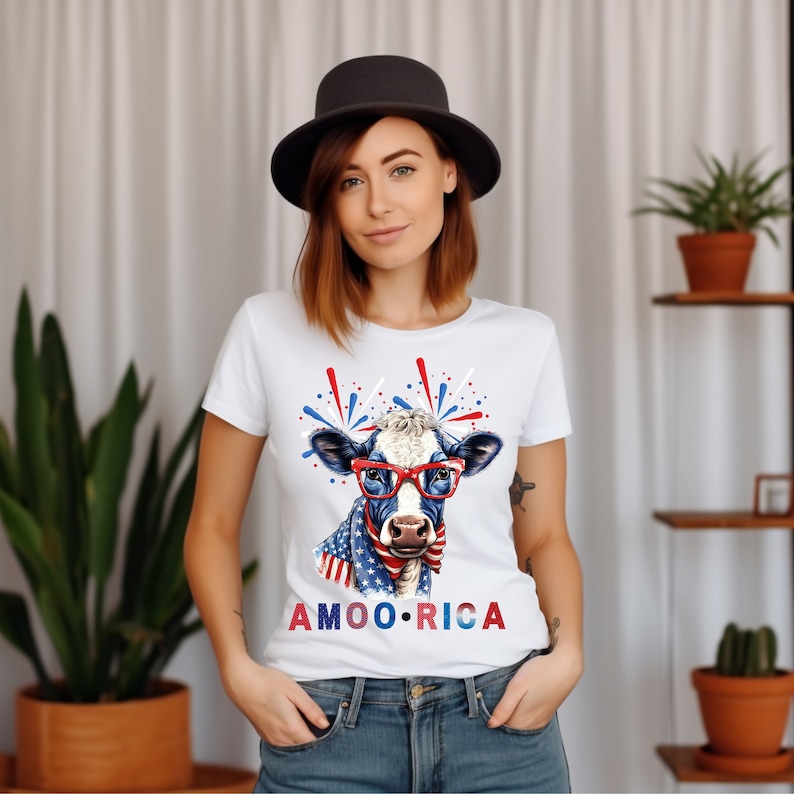 Patriotic Highland Cow PNG: 4th of July Amoorica Design (digital ...