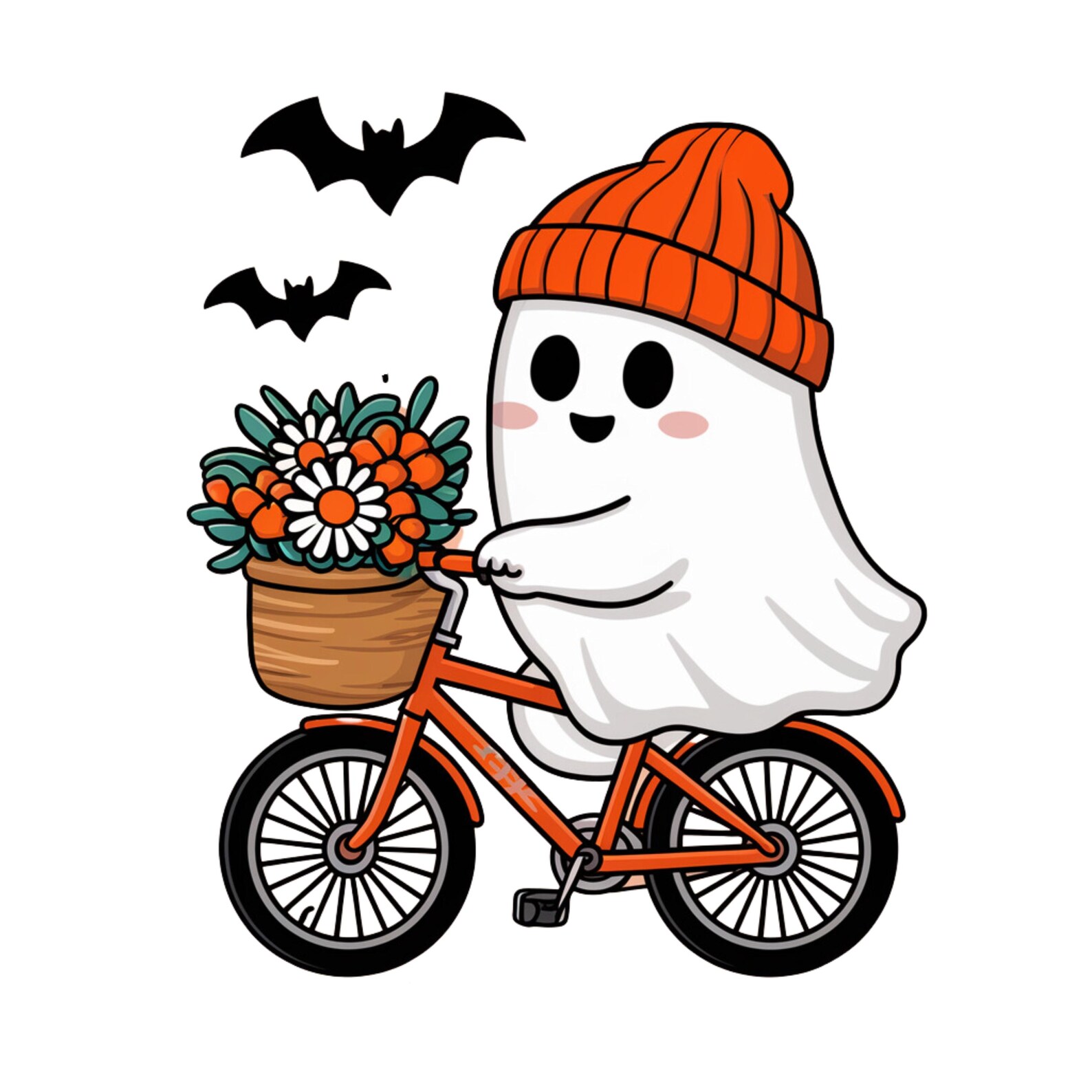 Cute Halloween Spooky Ghost on Bike Png, Floral Ghost Png, Cute Fall ...