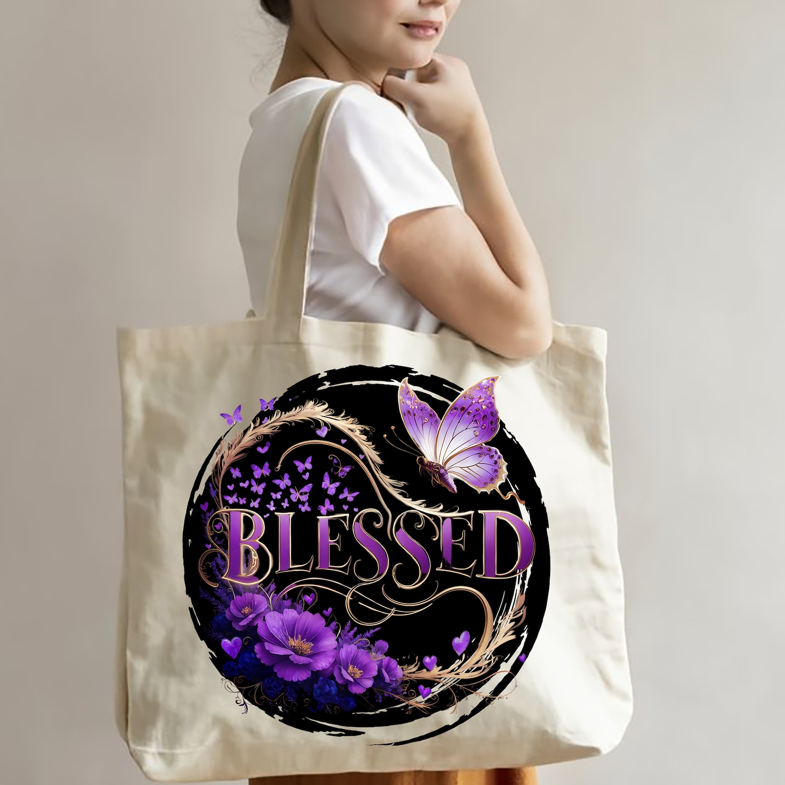 Blessed Purple Butterfly Floral PNG: Christian Sublimation (digital ...