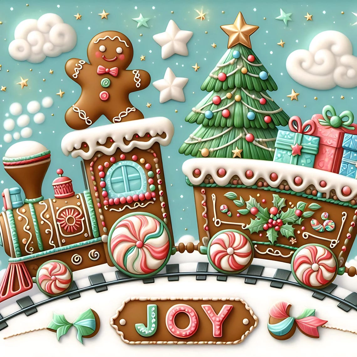 Gingerbread Christmas Train PNG, Vintage Watercolor Train Png, Holiday ...