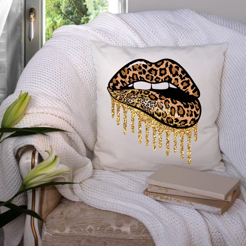 Leopard Print Dripping Lips PNG: Kiss Design (digital Print) - Etsy