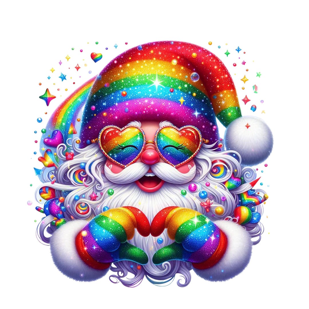 Rainbow Santa Png, Heart Hands Santa PNG, Santa Claus, Christmas PNG ...