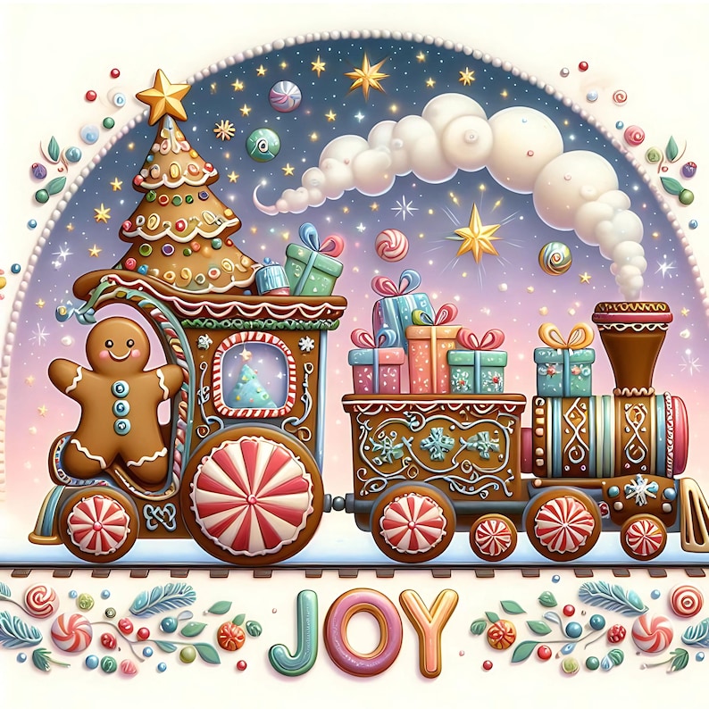 Gingerbread Christmas Train PNG: Vintage Watercolor Clipart (digital ...