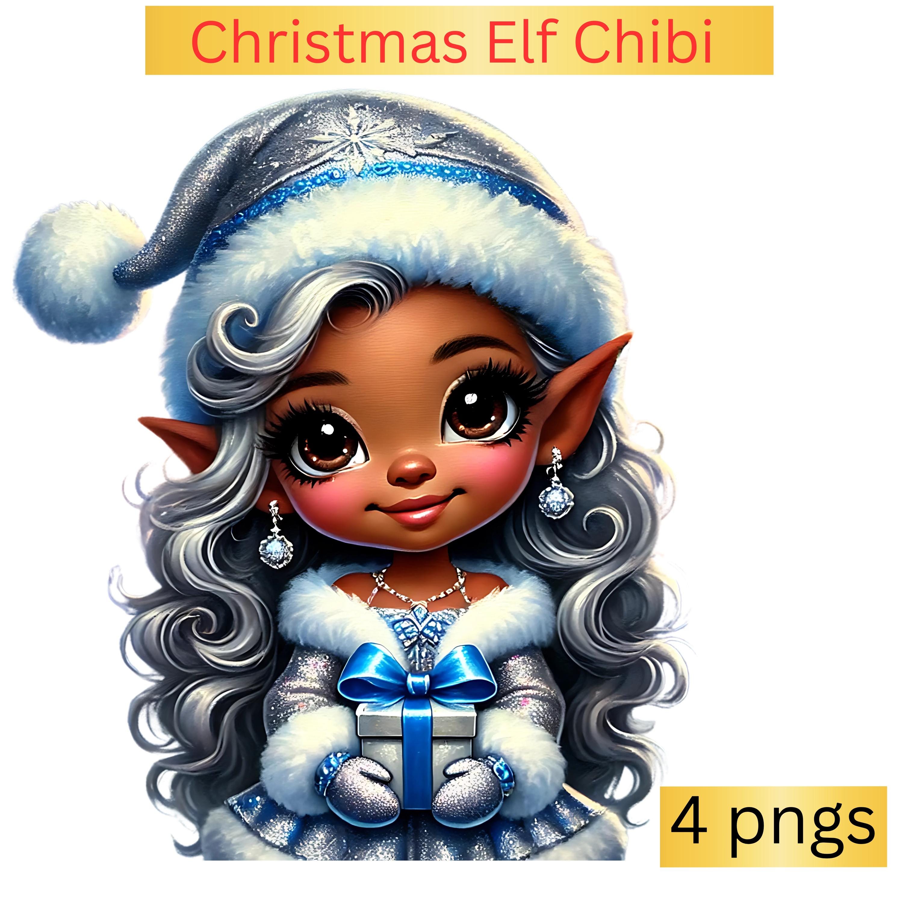 Christmas Chibi Elf Afro Girl Clipart: Winter PNG (digital Download) - Etsy