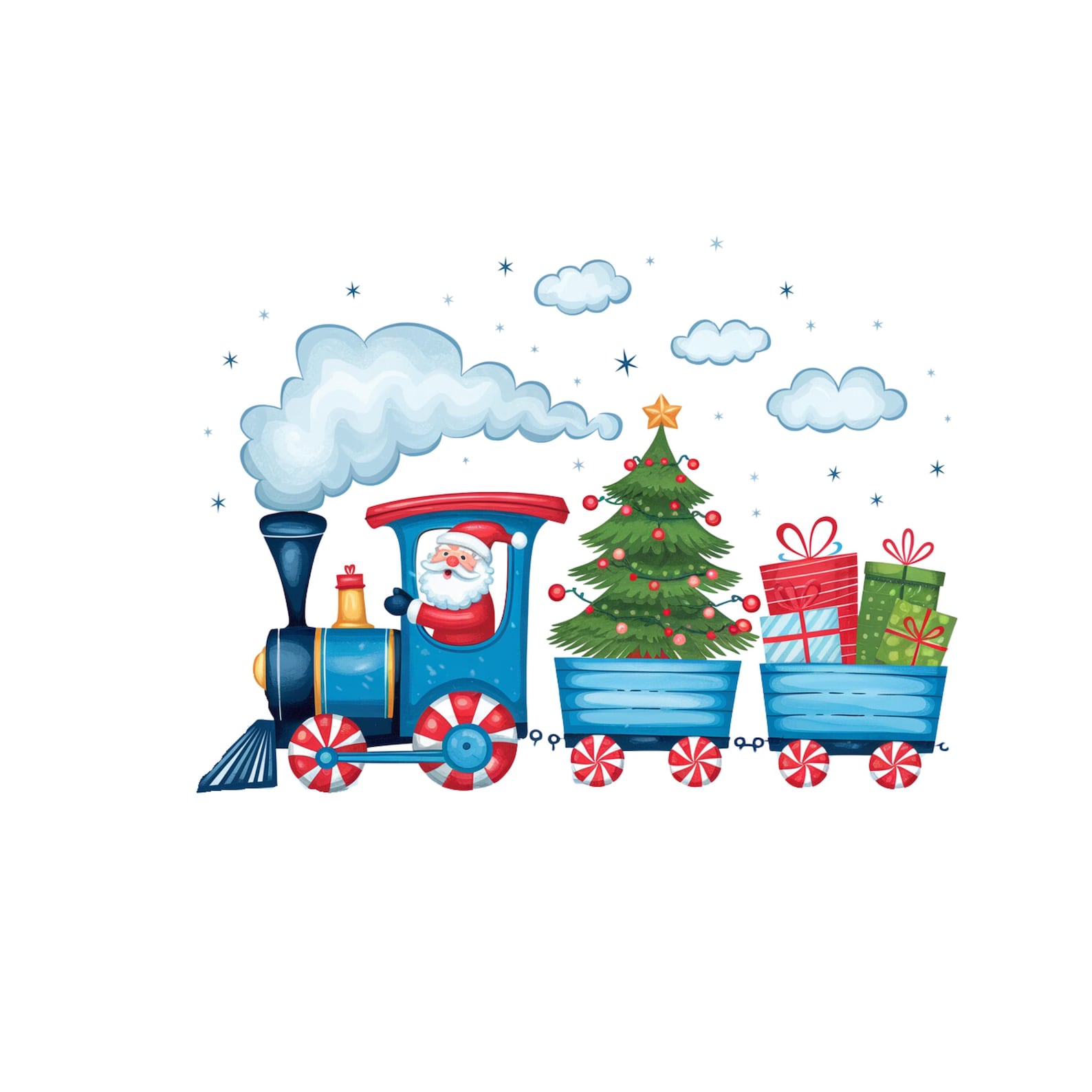 Vintage Watercolor Christmas Train PNG: Santa & Snowy Wonderland ...