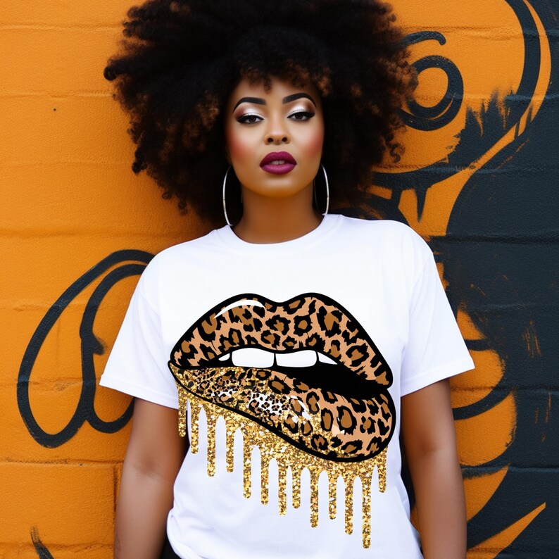 Leopard Print Dripping Lips PNG: Kiss Design (digital Print) - Etsy