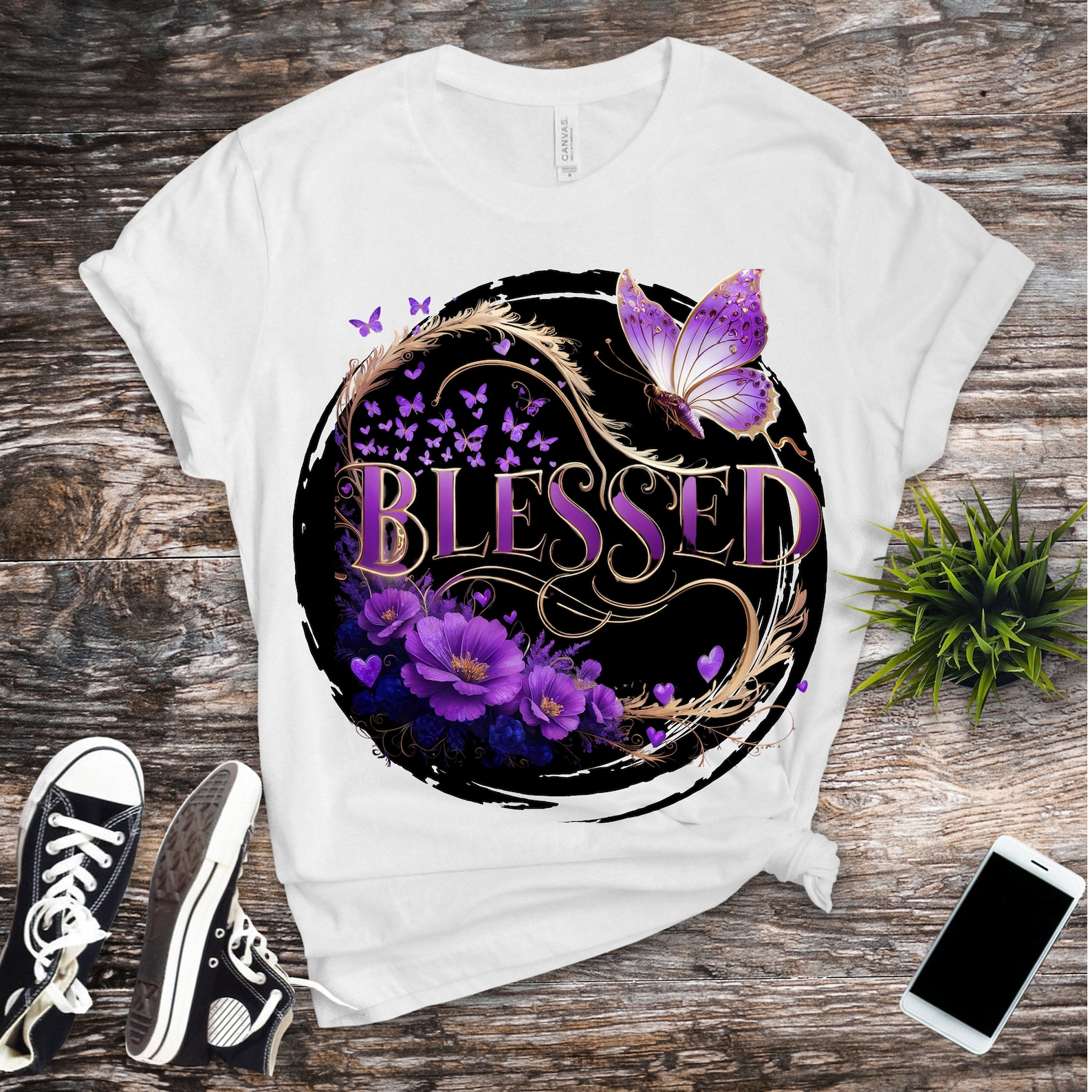 Blessed Purple Butterfly Floral PNG: Christian Sublimation (digital ...
