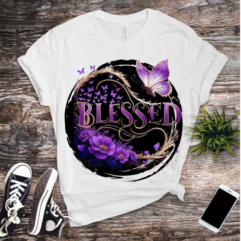Blessed Purple Butterfly Floral PNG: Christian Sublimation (digital ...