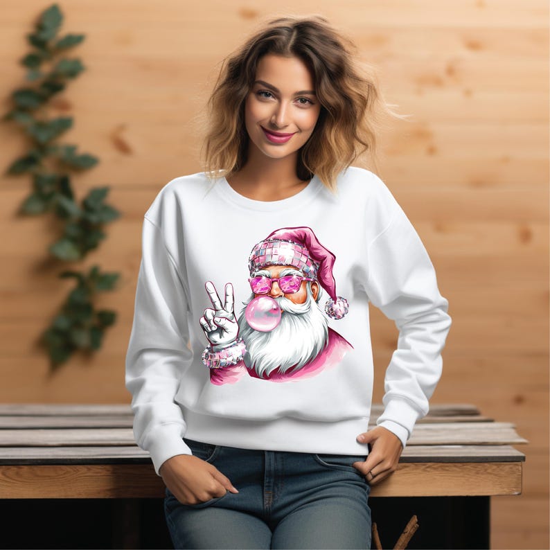 Disco Santa PNG: Bubblegum Peace Sign Christmas Clipart (digital ...