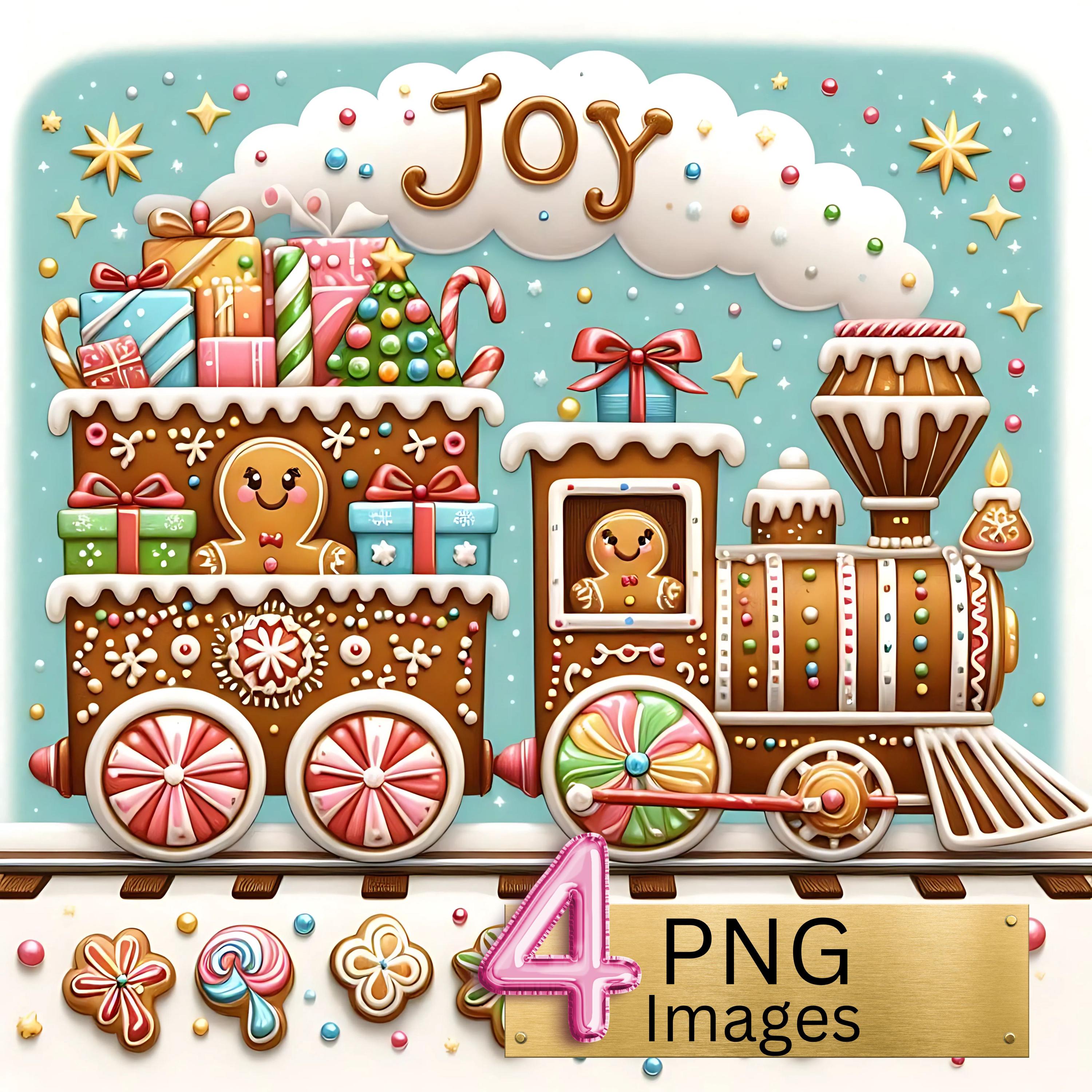 Gingerbread Christmas Train PNG: Vintage Watercolor Clipart (digital ...