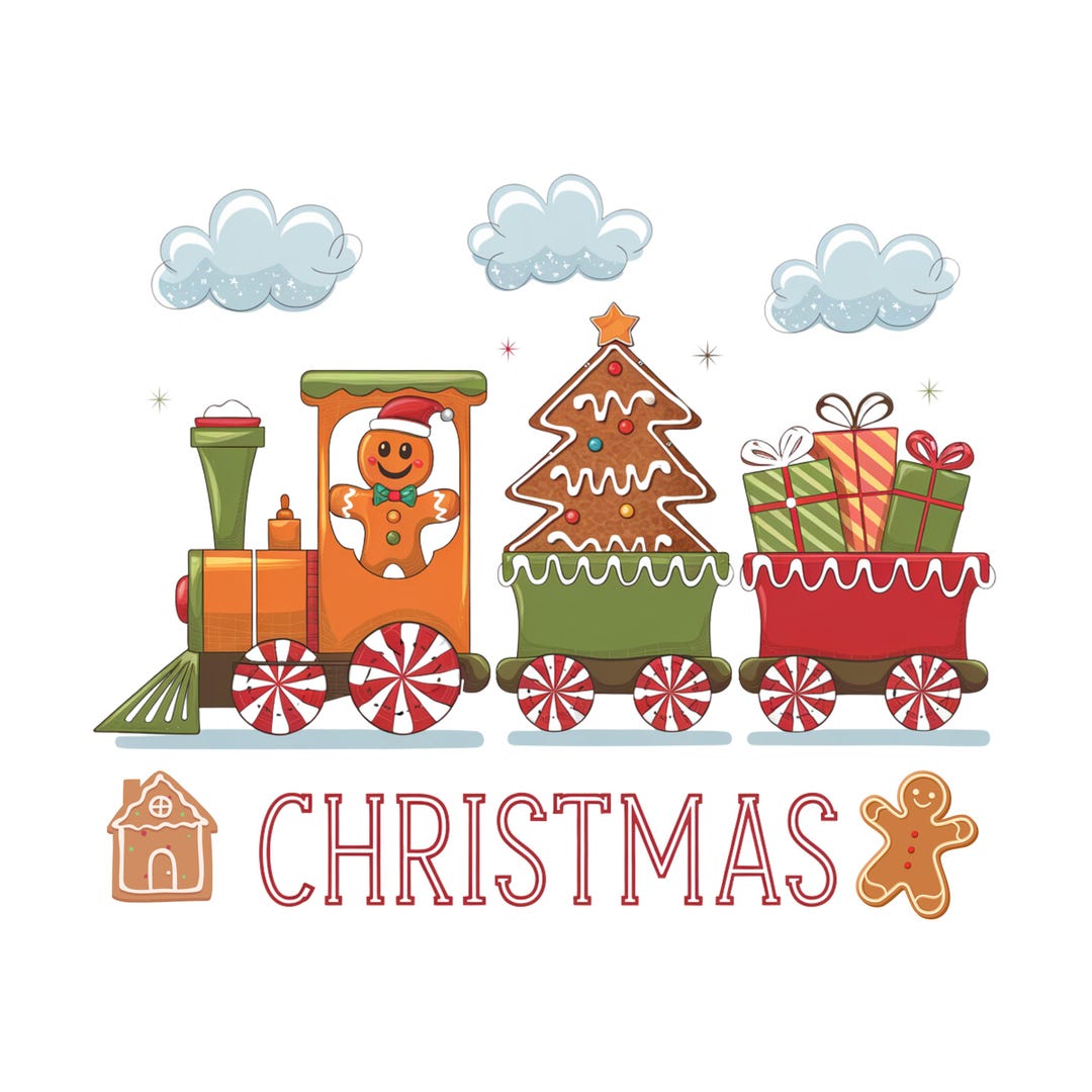 Gingerbread Christmas Train Watercolor Clipart (PNG, JPEG) - Etsy