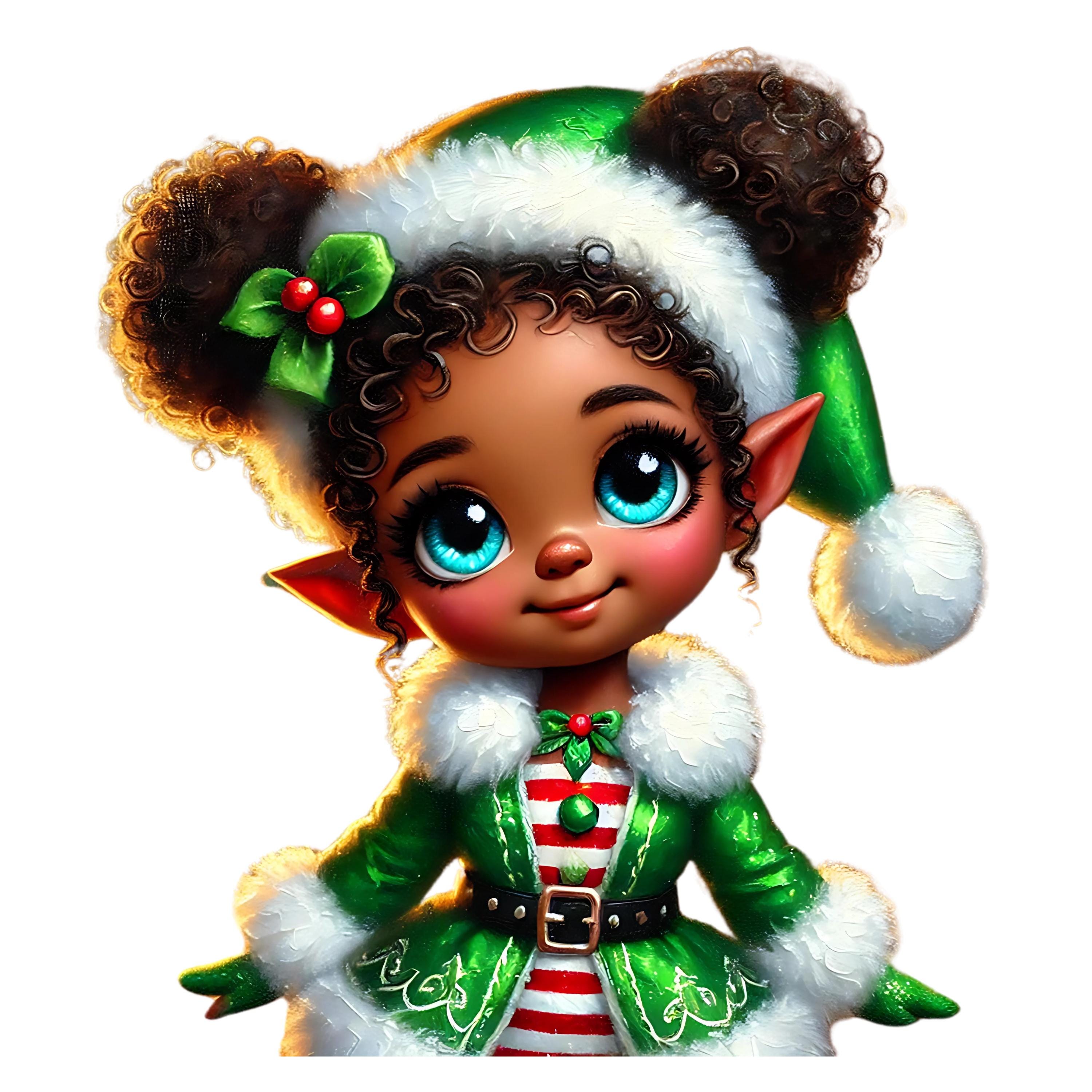 Christmas Chibi Elf Afro Girl Clipart: Winter PNG (digital Download) - Etsy