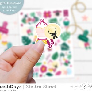 Tropical Stickers, Printable Stickers, Beach Clipart, Digital Stickers ...
