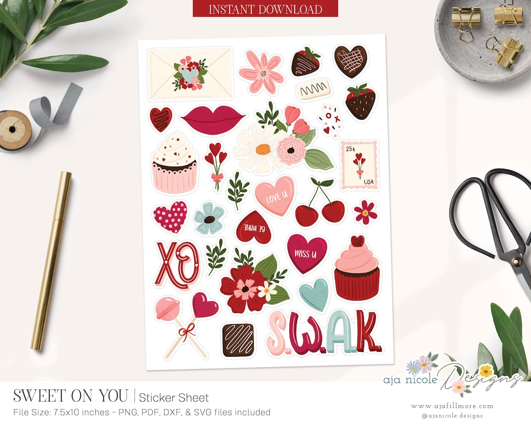 Sweet Treat Stickers, Printable Stickers, Valentines Clipart, Digital ...