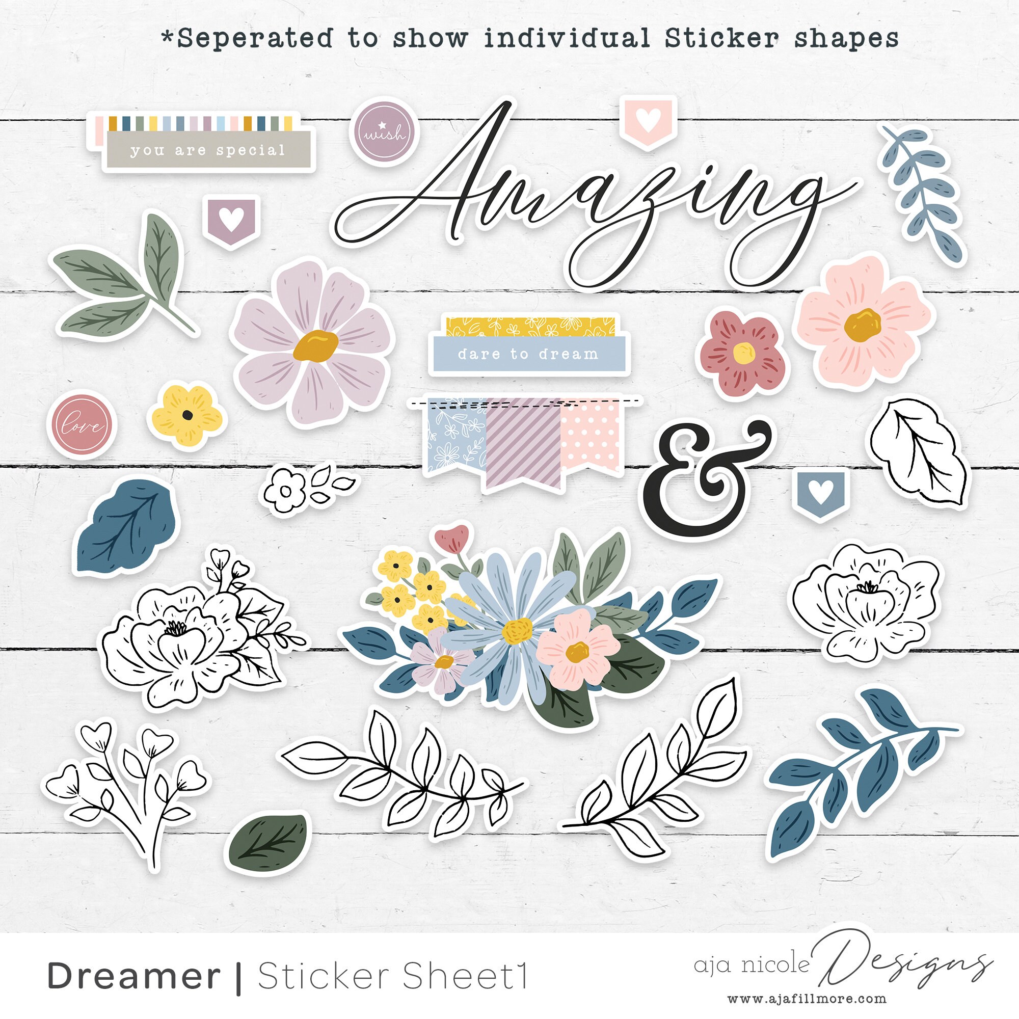 Flower Stickers, Printable Stickers, Flower Clipart, Digital Stickers ...