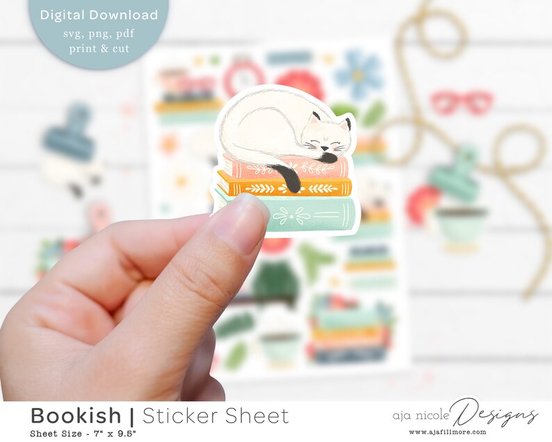 Book Stickers Printable Stickers Book Clipart Digital - Etsy