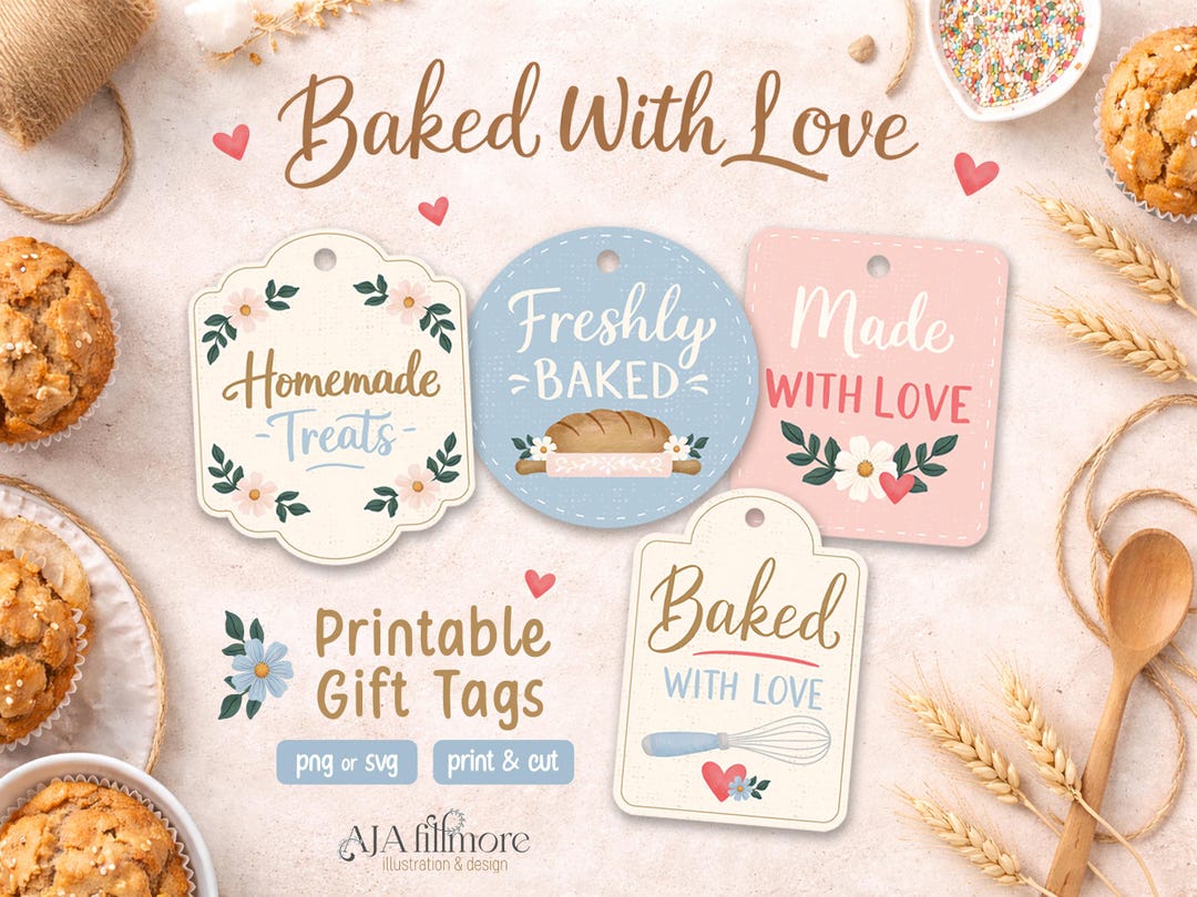 Baked With Love Printable Gift Tags | Baking Print and Cut Tags ...