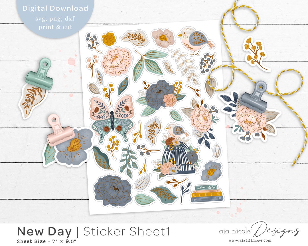 Floral Stickers: Printable Flower Clipart for Planners (SVG, PNG, DXF ...