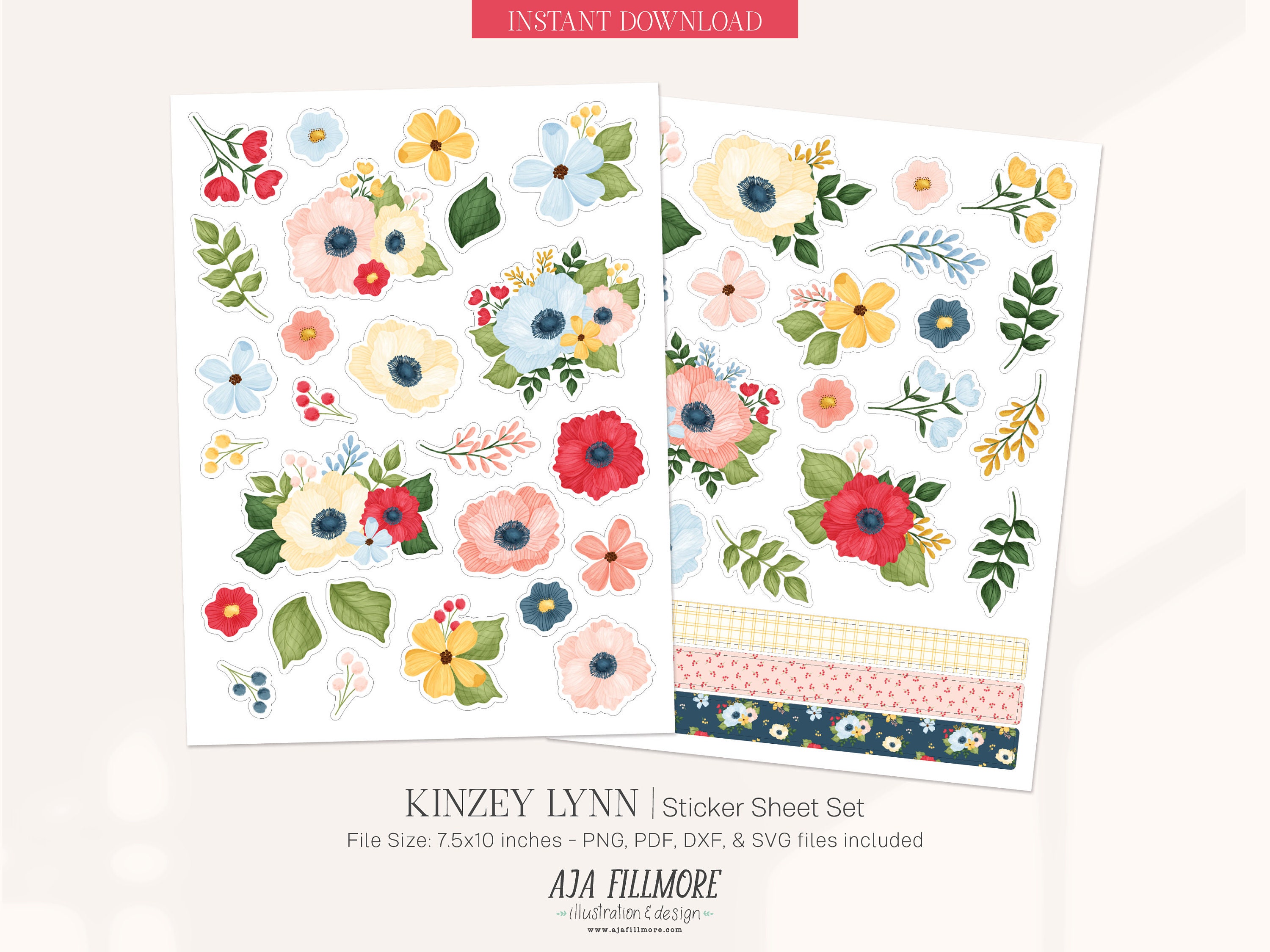 Flower Stickers, Printable Stickers, Flower Clipart, Digital Stickers ...