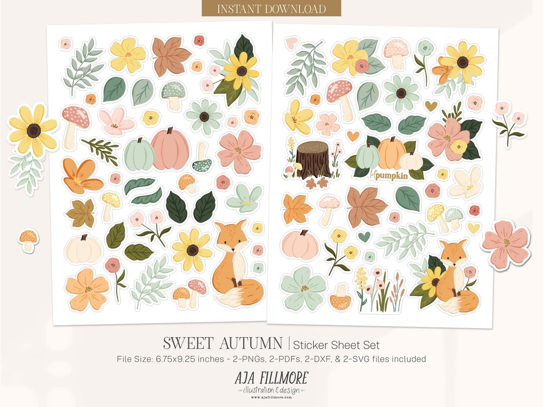Fall Stickers, Printable Stickers, Fall Clipart, Digital Stickers ...
