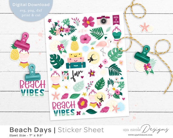 Tropical Stickers Printable Stickers Beach Clipart Digital - Etsy