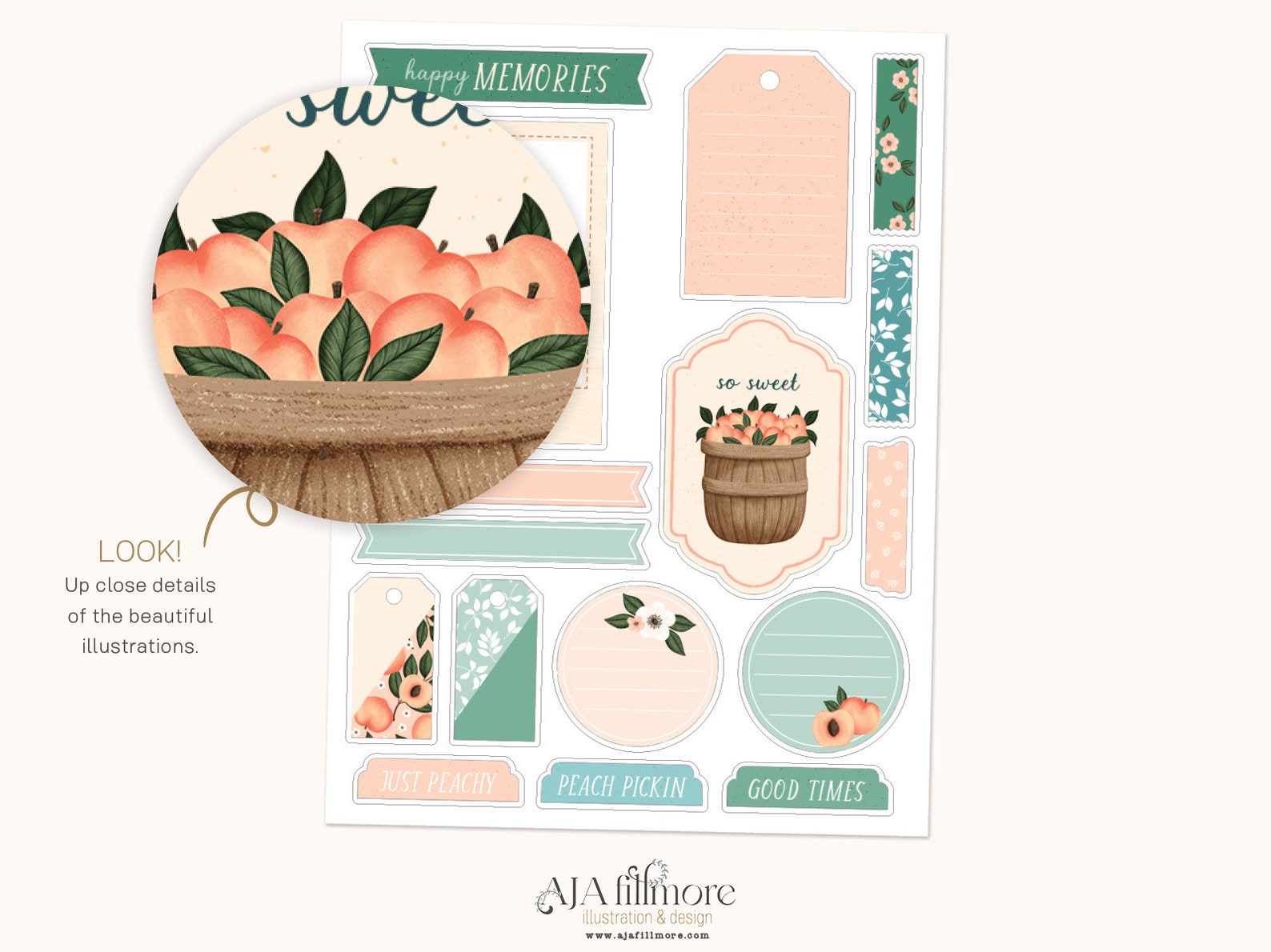 Peach Stickers, Printable Stickers, Peach Clipart, Digital Stickers ...