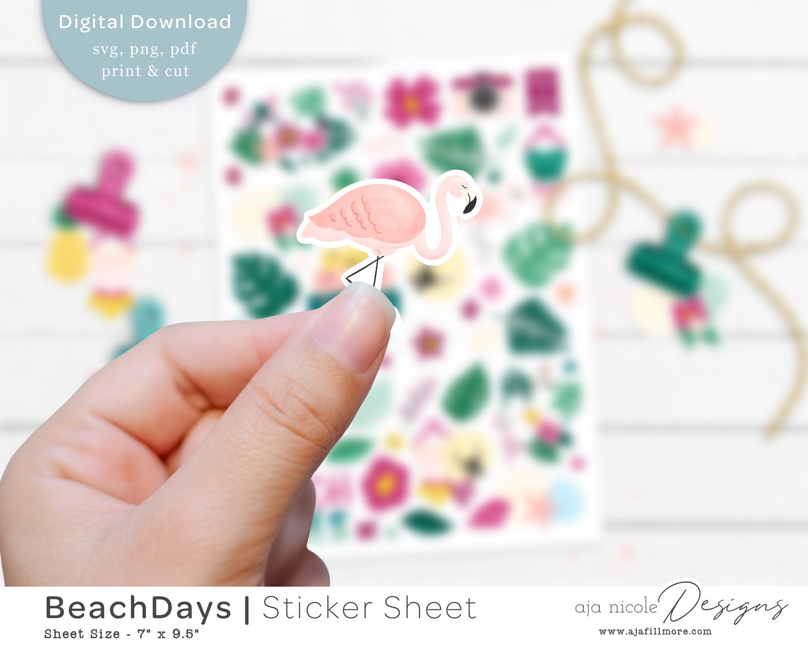 Tropical Stickers, Printable Stickers, Beach Clipart, Digital Stickers ...