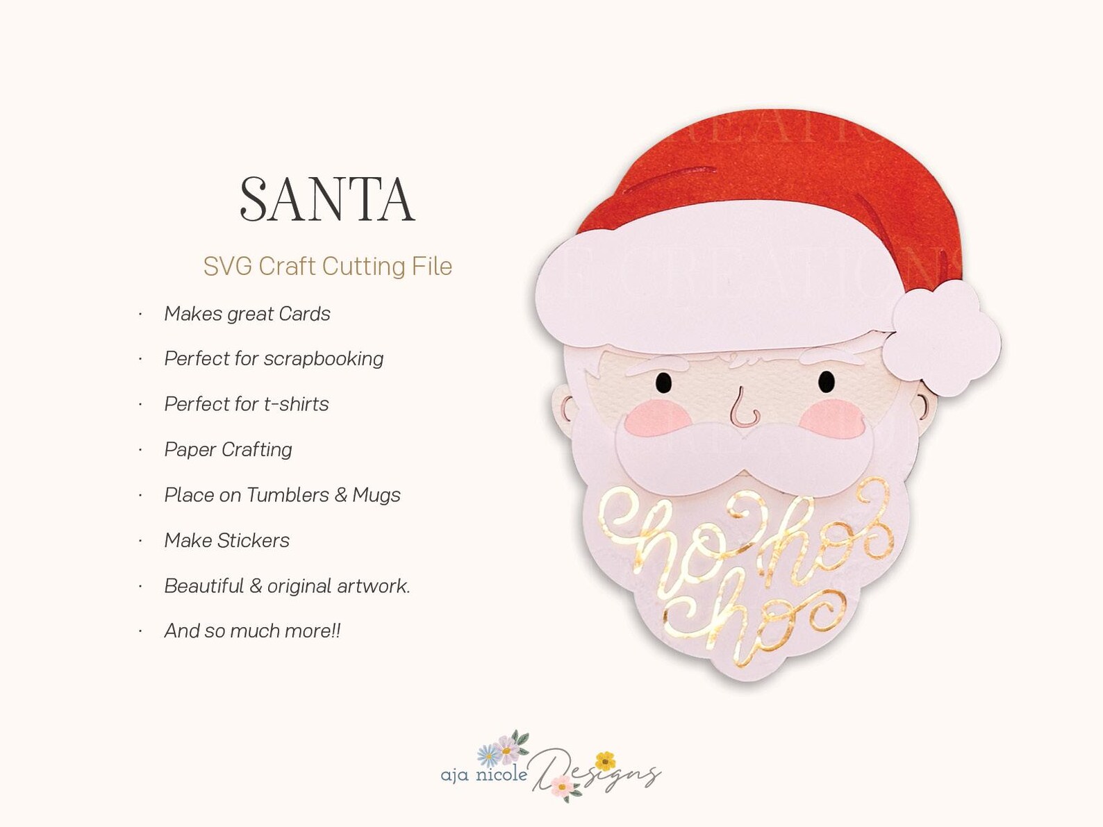 Layered Santa Face SVG Cut File Christmas Paper Craft Template for ...