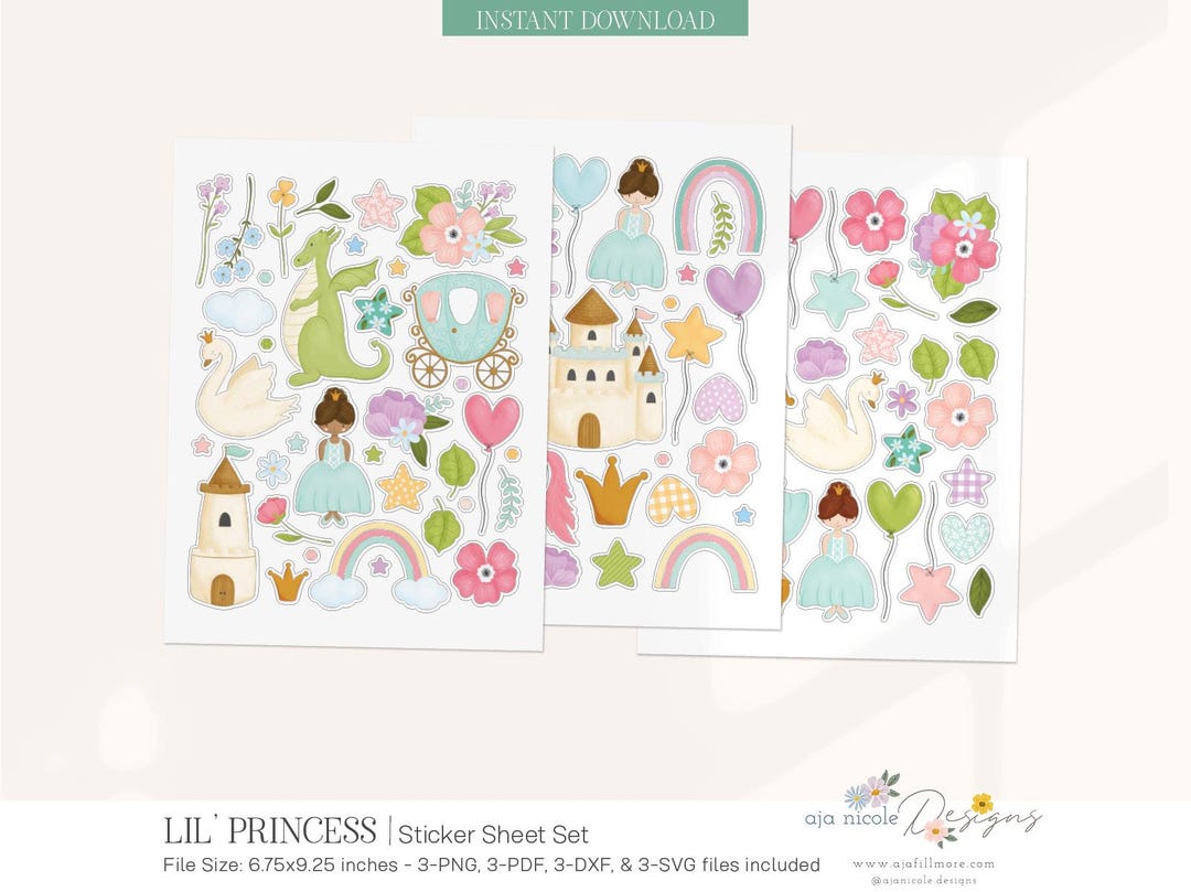 Princess Digital Stickers, Printable Stickers, Princess Clipart ...