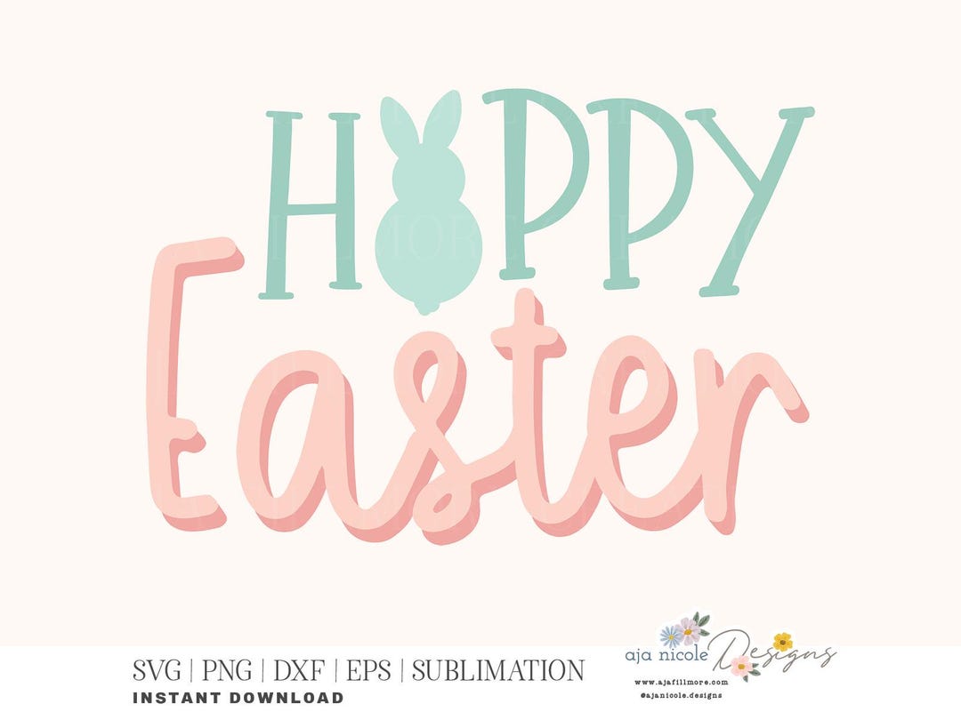 Hoppy Easter SVG, Cute Bunny Easter Cut File, Hand-lettered Easter ...