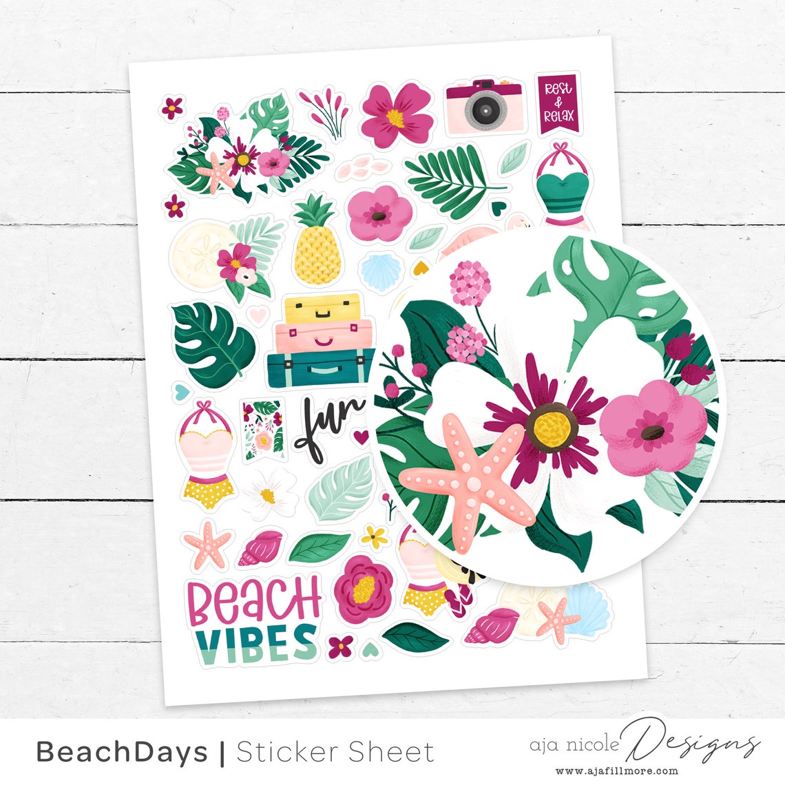 Tropical Stickers, Printable Stickers, Beach Clipart, Digital Stickers ...