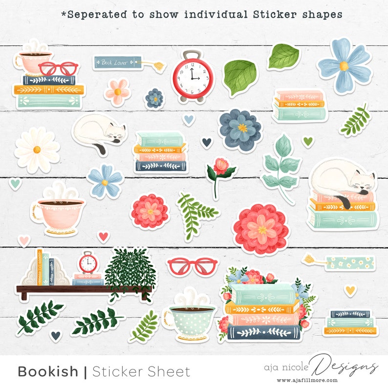 Book Stickers Printable Stickers Book Clipart Digital - Etsy