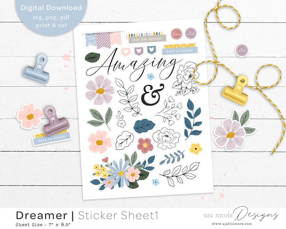 Flower Stickers Printable Stickers Flower Clipart Digital - Etsy