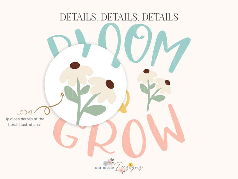 Bloom & Grow SVG, Inspirational Floral Cut File, Hand-lettered Design ...